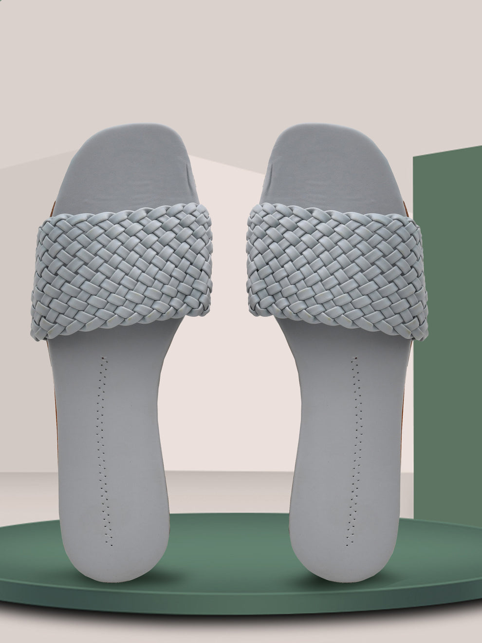 Woven Design Open Toe Flats (OMFLT-005-GMELANGE) – TheOliveMist
